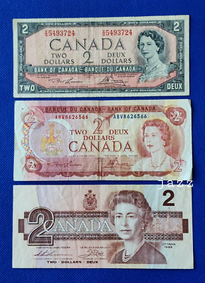 1954 1974 1986 Canada Banknotes $2.00 Two Dollar Rare Old Canadian ...