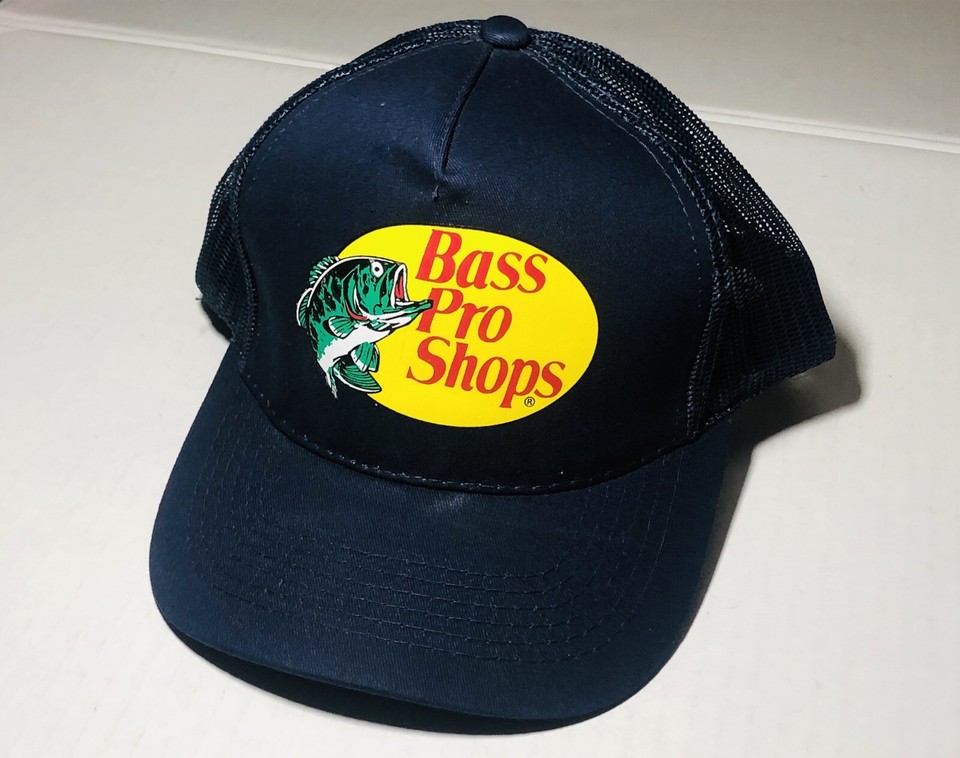 Bass Pro Shops Navy Blue Hat Embroidered Logo Mesh Fishing Trucker Cap ...
