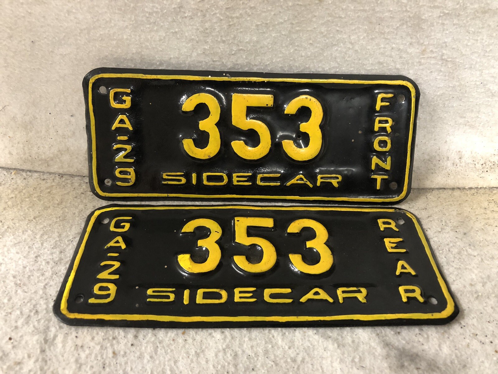 Vintage 1929 Georgia Motorcycle License Plate Pair (Touchup / Repainted ...