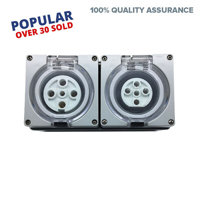 2x 3 Phase 20AMP and 32AMP 5 Pin Socket Outlet Industrial 3 Pole IP66 ...