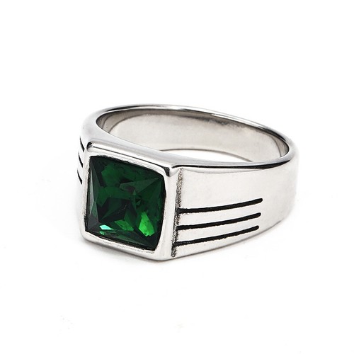 Vintage Square Green CZ Stone Wedding Ring Stainless Steel Retro Ring ...