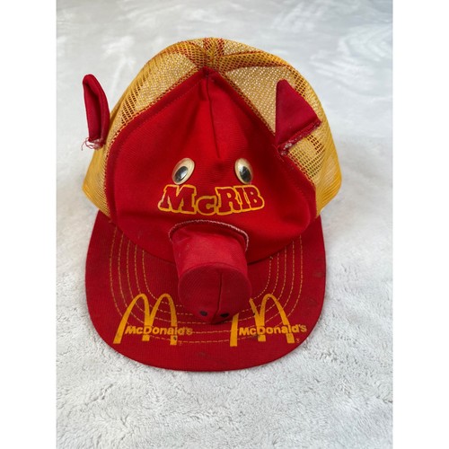1981 McDonalds McRib Pig Face Trucker Hat Vintage Retro Yellow Mesh Red ...