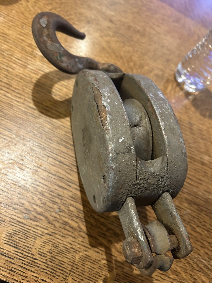 Vintage Antique Wood Block Single Pulley with Steel Hook & Wheel | eBay