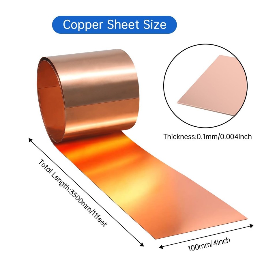Copper Sheet Roll,38 Gauge Copper Flashing,4" Width x 11 FT Roofing ...