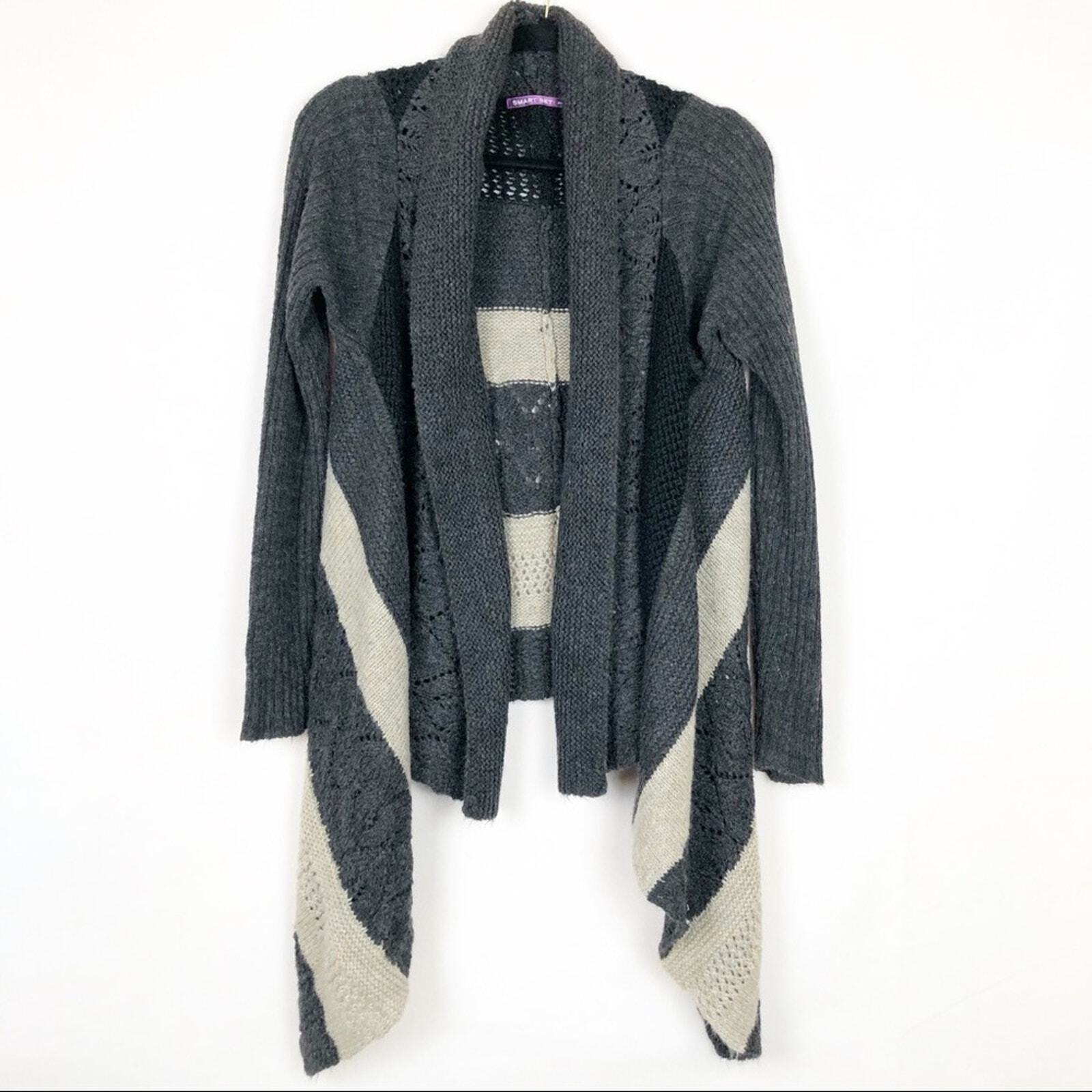 Smart Set Wool Blend Women's Open Front Colorblock Ca… - Gem