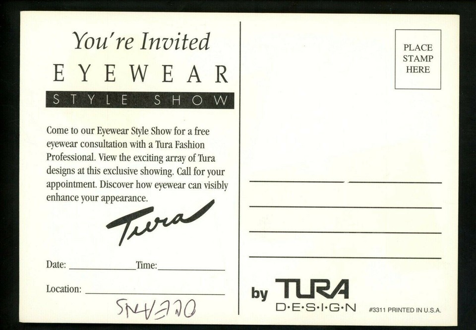 Optical Eye Postcard Advertising Manufacturer Tura Design Eye Wear ...