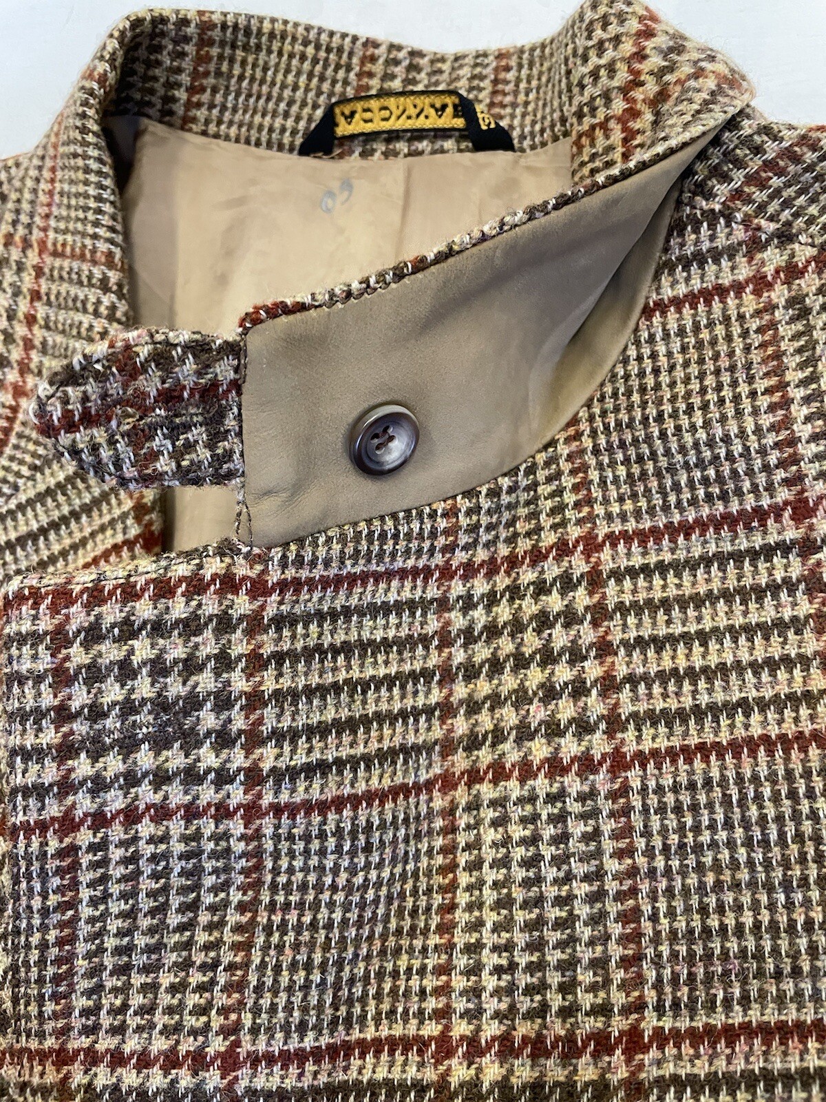 Faconnable Made in Italy Vintage Leather Trim Wool Check Tweed 3-Button ...