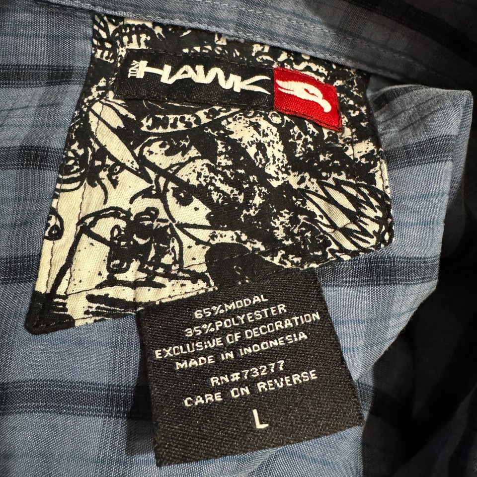 Tony Hawk Button-Down Short Sleeve Modal Blend Shirt, Blue Plaid, Large ...