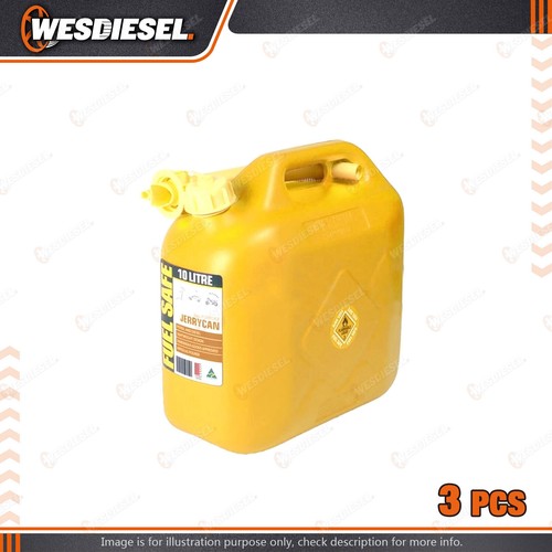 3x Fuel Safe 10L Plastic Jerry Can - Yellow Specifically for Diesel ...