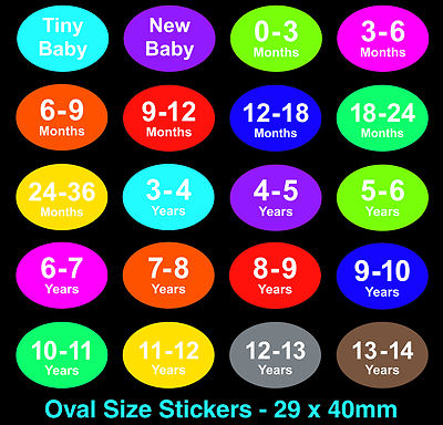 Coloured Baby & Childrens Clothes Size Stickers - Sticky Labels - For ...