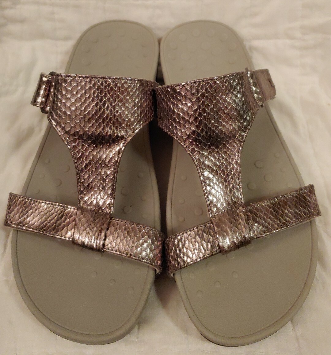 Vionic Ellie T Strap Slides Sandals Metallic Snake Pattern Women's Size ...