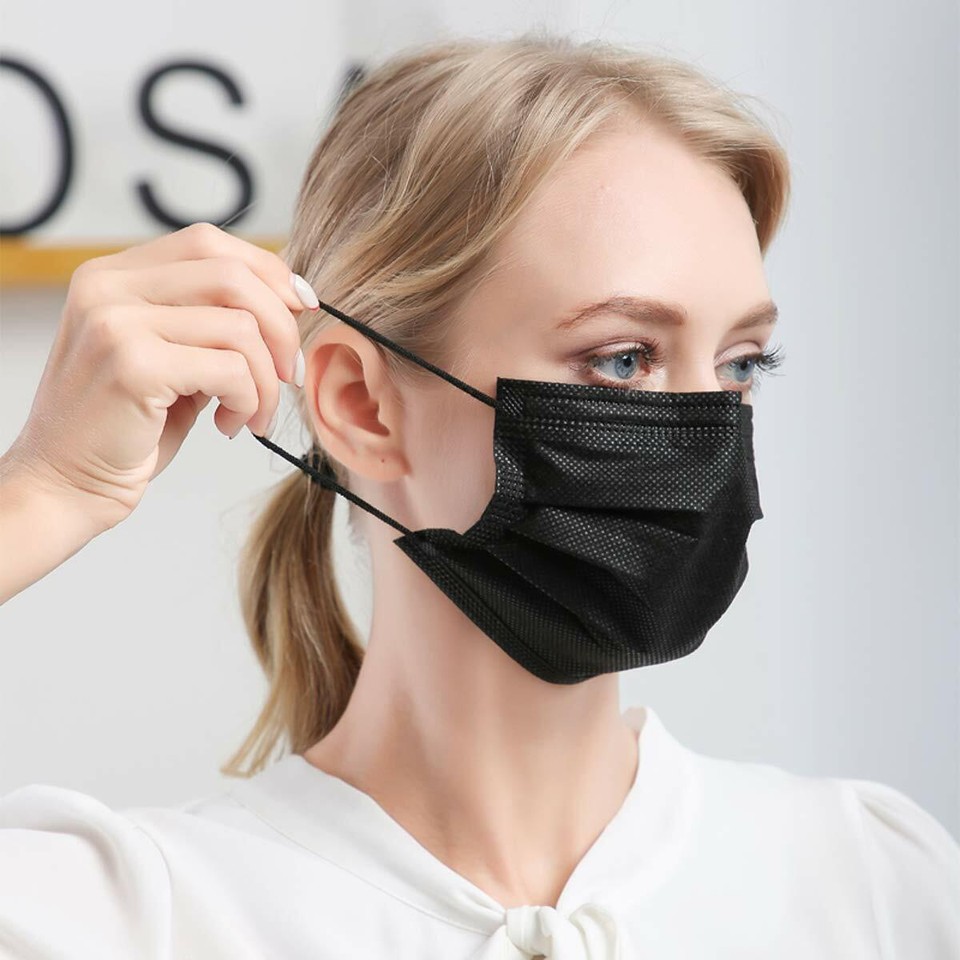 100/50 PCS Black Protective 4 Layer Face Mask Respirator Disposable ...