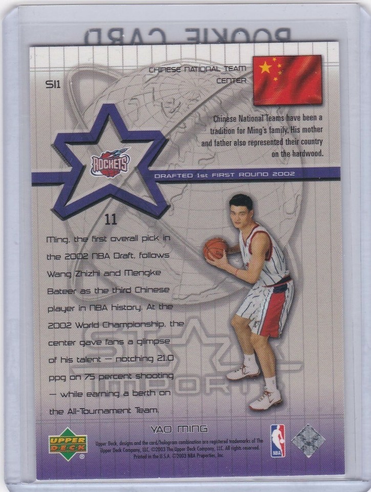 YAO MING ROOKIE CARD Basketball 2002 STAR IMPORTS $$ RC Houston Rockets ...