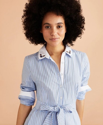 Brooks Brothers Red Fleece Button Up Shirt Dress Blue White Striped ...