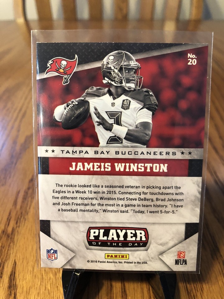Jameis Winston 2016 PANINI PLAYER OF THE DAY CARD #20 TAMPA BAY ...