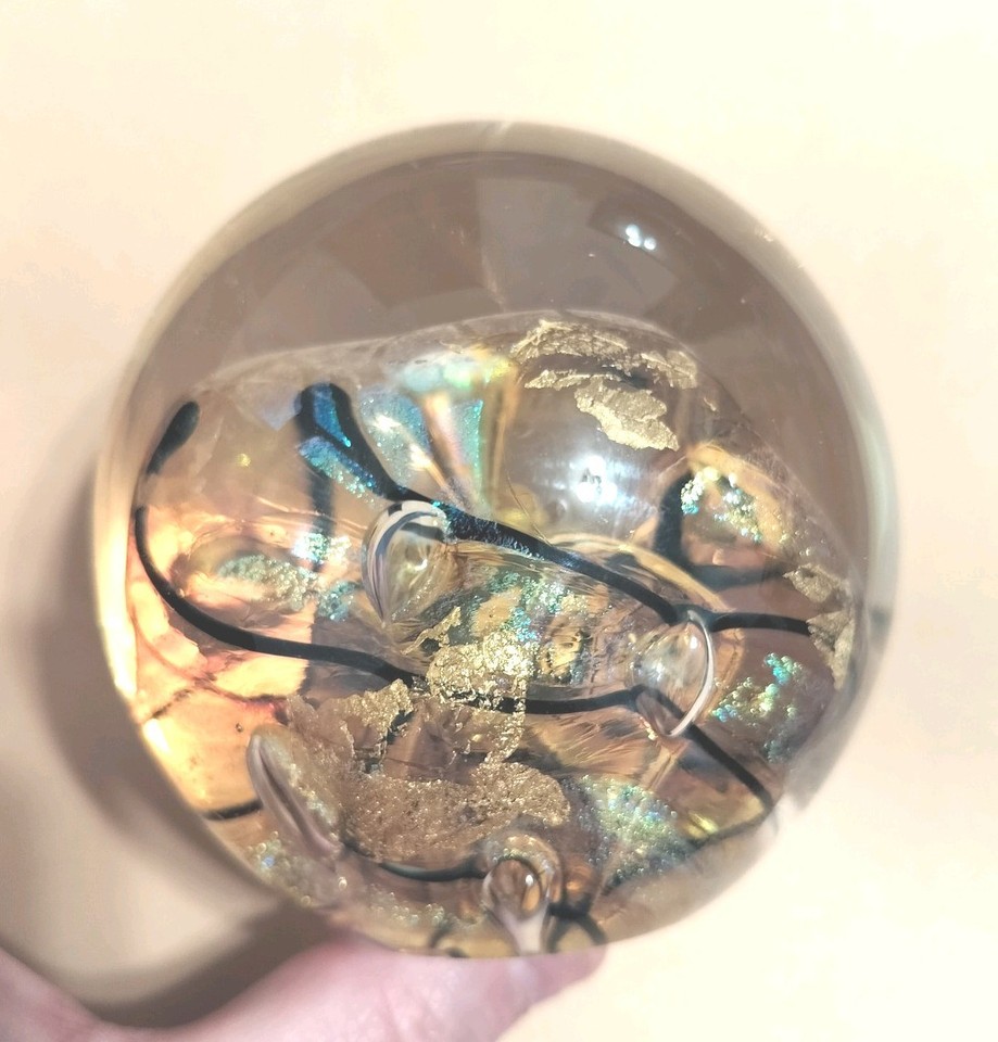 Hand Blown Art Glass Paperweight Fantastic Aqua Flower, Bubbles & Life ...