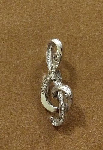 Rhinestone Crystal Studded Treble Clef Music Note Silver Tone Brooch ...