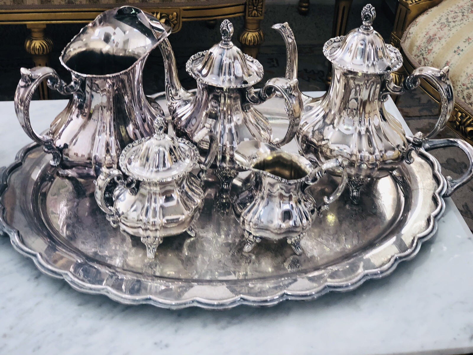 Lancaster Rose by Poole Silver Co Silverplate Coffee Tea Serving 6 ...