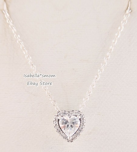 ELEVATED HEART Authentic PANDORA Silver LOVE Necklace 398425C01-45 NEW ...