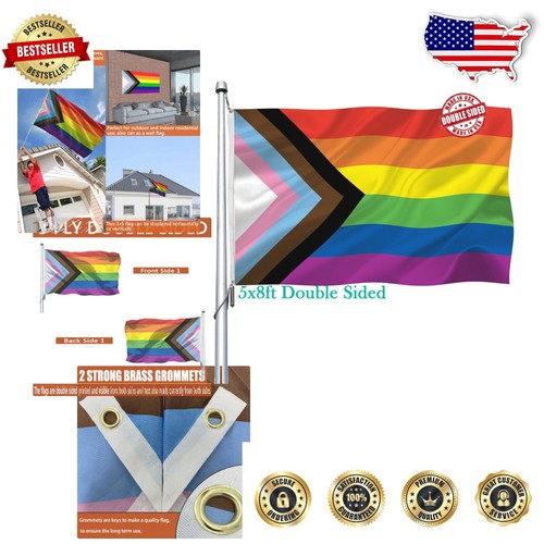 5x8 ft Outdoor Fade Resistant Progress Pride Flag - Rainbow Theme for ...