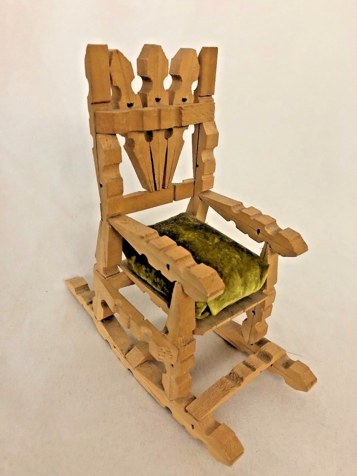 Tramp Art Wood 7" Rocking Chair Figurine Furniture - Made From Clothes ...