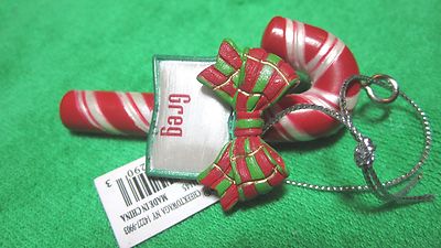 Ornament, Personal Name- GREG - 3D Candy Cane Bow Christmas Town JOY ...