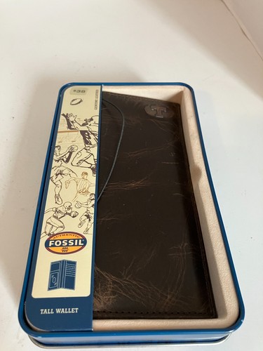 Fossil Tall Wallet Black Leather Bifold With Tin Case-Monogram with T ...