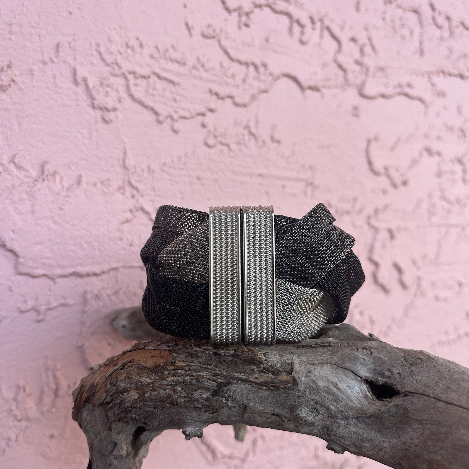 Vintage Tri-Color Twisted Metal Mesh Bracelet - Gem
