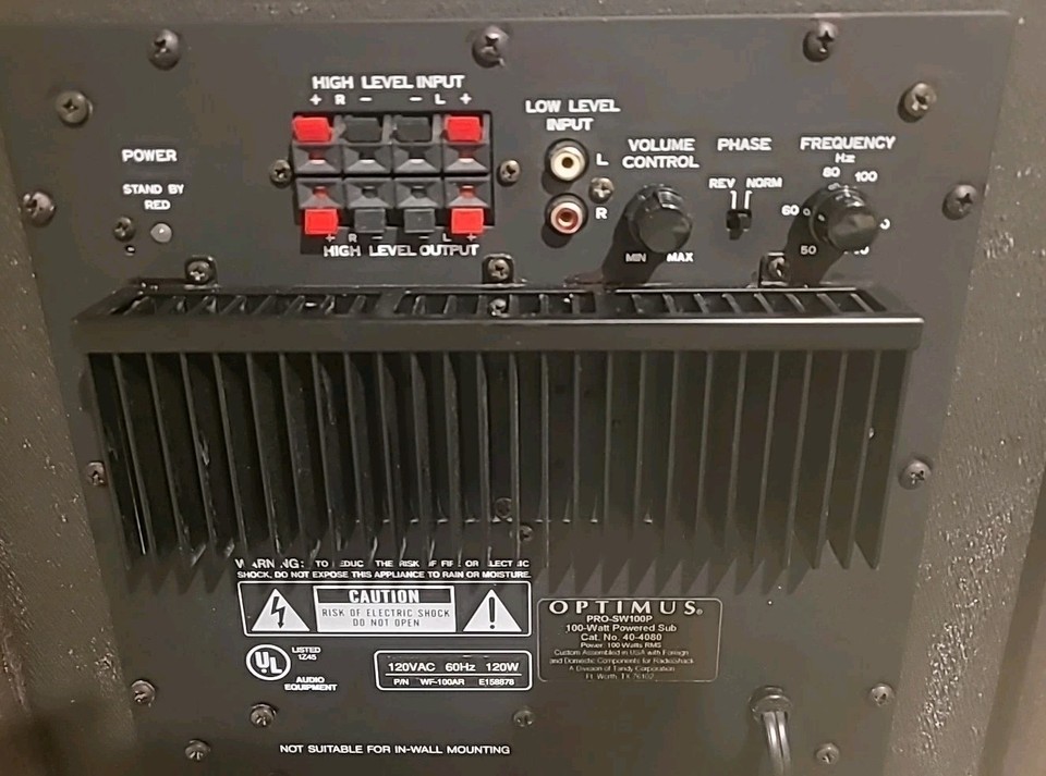Optimus PRO SW-100P Black tested WORKS GREAT 100-Watt Powered-SUBWOOFER ...
