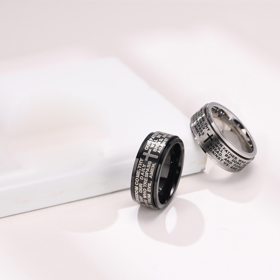 2pcs Mens Christian Lord's Prayer Cross Fidget Spinner Ring Anxiety ...