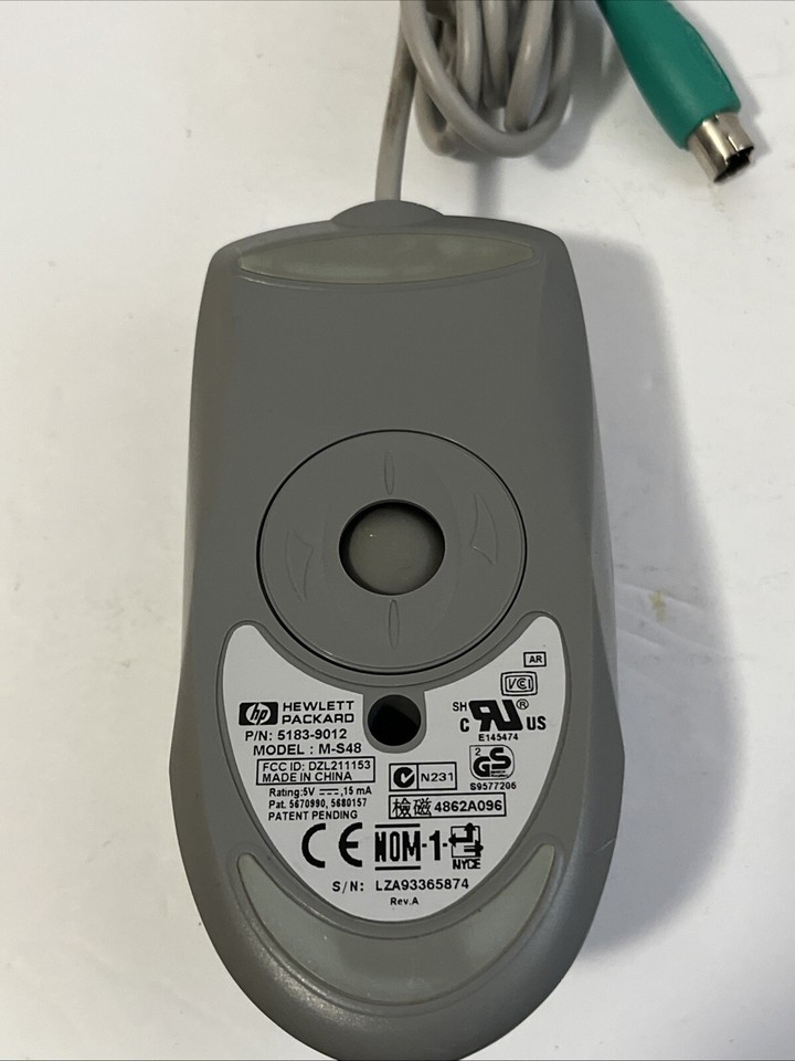 Vintage Genuine HP Hewlett Packard 2 Button PS/2 Mouse 5183-9012 model ...