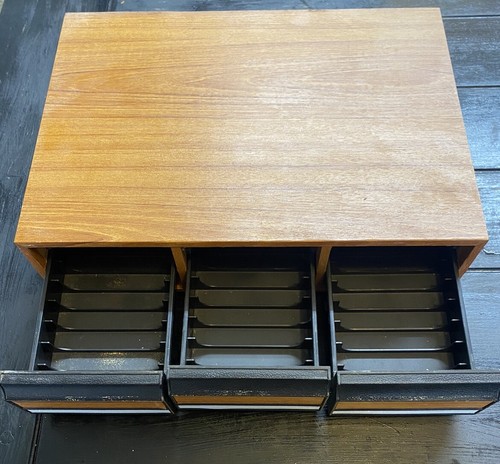 VTG 3 Drawer 36 Audio Cassette Tape Storage Holder Case Faux Wood Grain ...