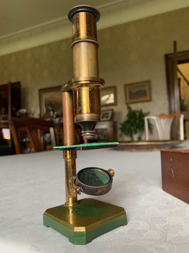 Small Compact Portable Antique Monocular Brass Microscope, Cased | eBay UK