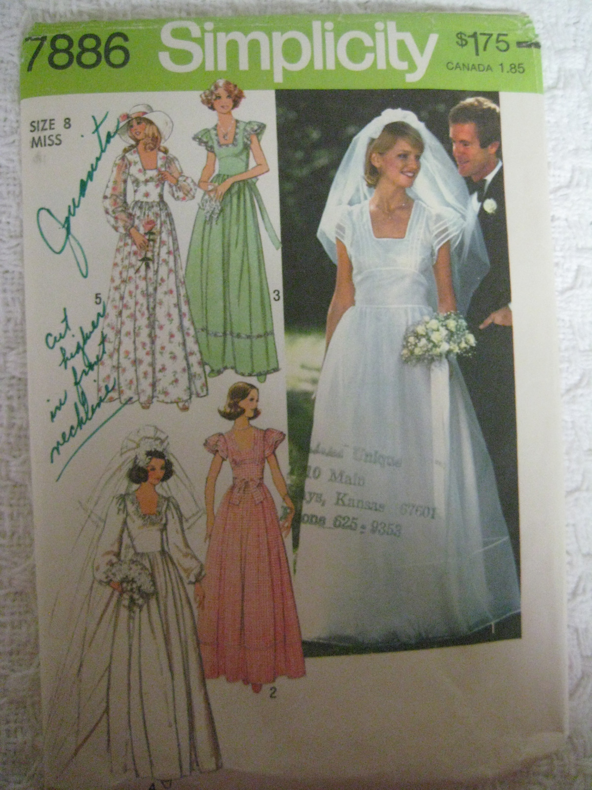 Vintage Simplicity 7886 SQUARE NECK BRIDAL WEDDING GOWN DRESS Sewing ...
