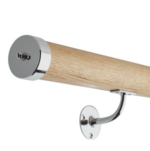 Solid Oak Wall Handrail Set - Chrome Brackets & End Caps - 54mm ...