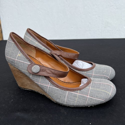 Nicole Sunrise Women’s 7M Plaid Houndstooth Single Strap Wedge Heels | eBay