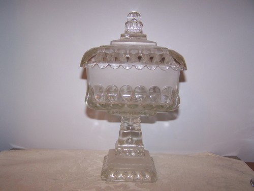 VINTAGE CRYSTAL WEDDING FROSTED COVERED PRESSED GLASS FOOTED COMPOTE ...