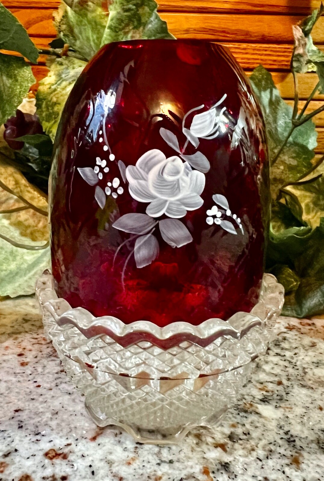 HTF Fenton***”ROSES ON RUBY" DIAMOND OPTIC FAIRY LIGHT W/HP ROSES ***1980's | eBay