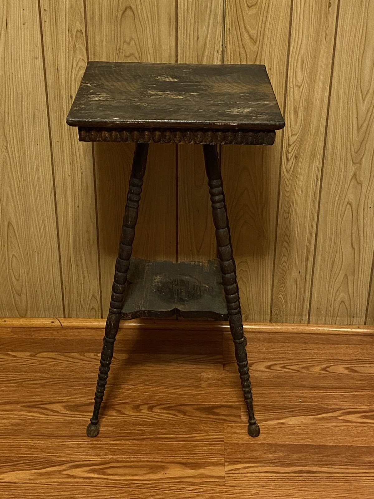 Old Antique American Oak Wooden Small Turned Leg Parlor Table Square ...