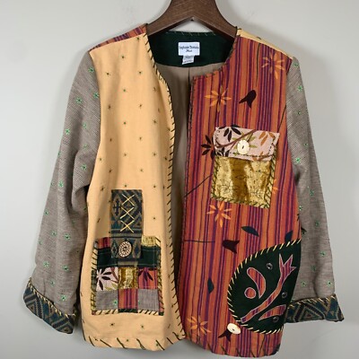 VTG Stephanie Thomas Sport Floral Mixed Pattern Jacket Quirky Boho Art ...