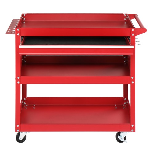 3-Tier Rolling Tool Cart, Metal Heavy Duty Utility Cart on Wheels Red ...
