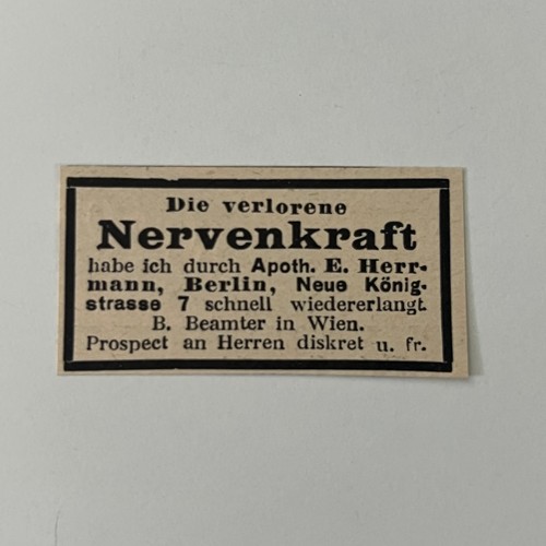 The Lost Nerve Power Apothecary E. Herrmann Berlin 1907 German Ad SAJ1 ...