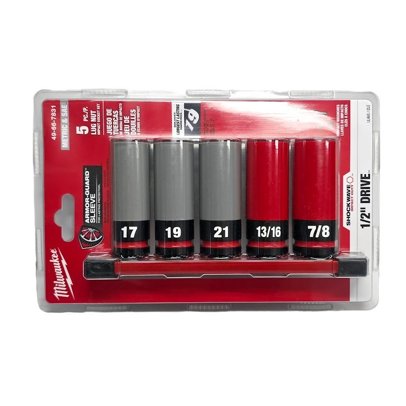 Milwaukee 49-66-7831 SHOCKWAVE 1/2" SAE/Metric Lug Nut Wheel Socket Set ...