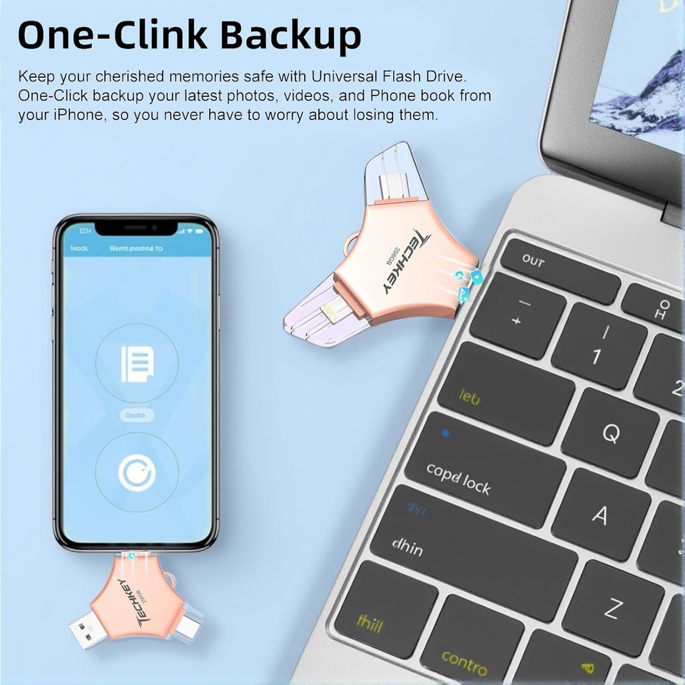 USB 3.0 Flash Drive for iPhone 256GB: MFi Certified 3in1 External ...