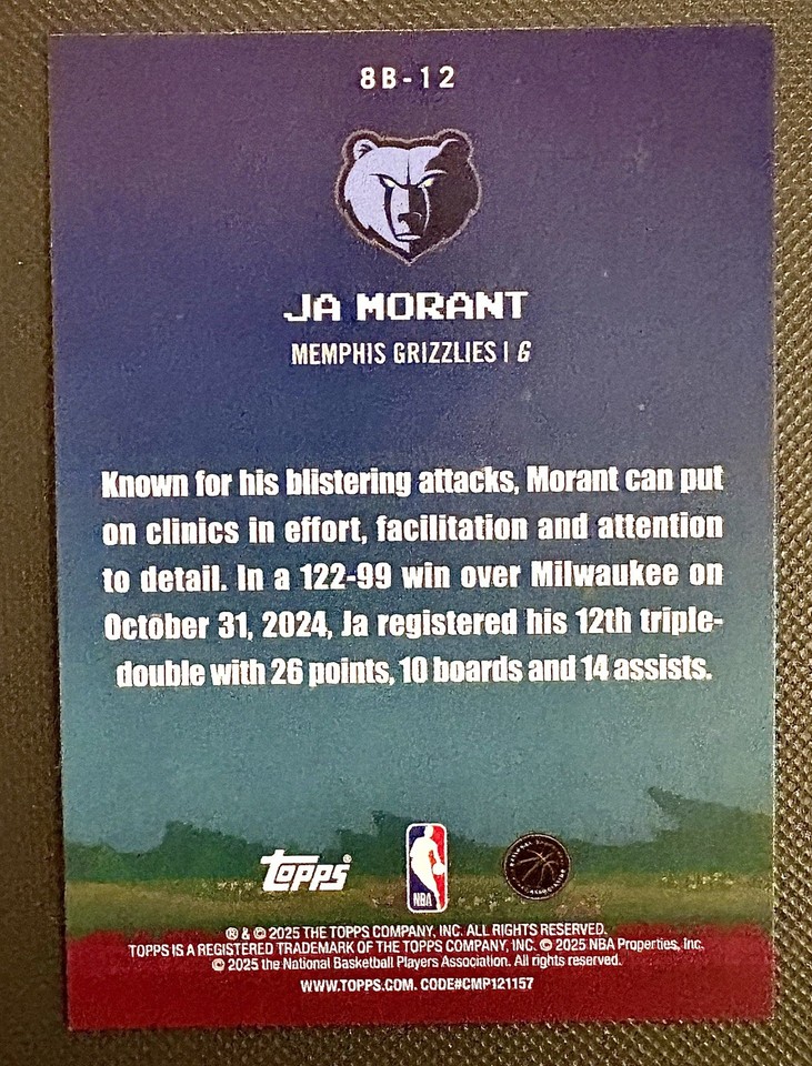 2025-26 NBA Topps 8-Bit Ballers Ja Morant Rainbow Foilboard #8B-12 | eBay