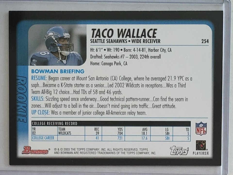 2003 Bowman Rookie #254 Taco Wallace Seattle Seahawks Football Card | eBay