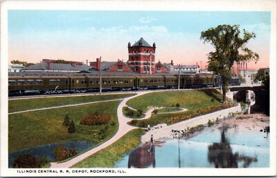 Illinois Central Railroad Depot, Rockford, Illinois- 1920s white border ...