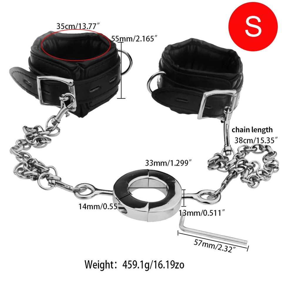 Male Ball Stretcher With Leather Handcuff Ankle cuffs Lock Scrotum ...