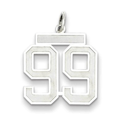 Sterling Silver Rhodium-plated Medium Satin Number 99 Charm 0.8 x 0.9 ...