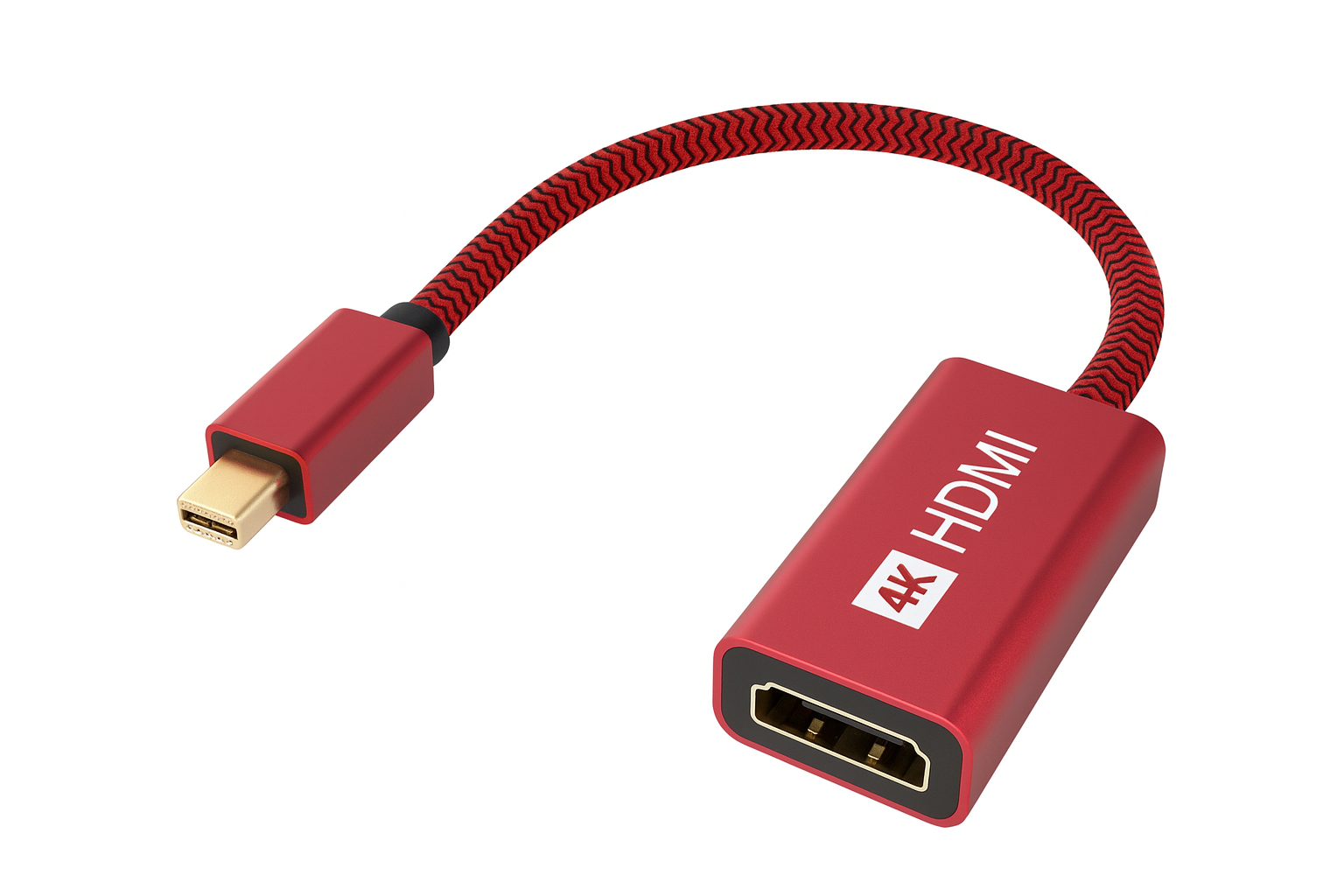 Mini DisplayPort to HDMI Female Adapter 4K – Braided Cable – Red ...